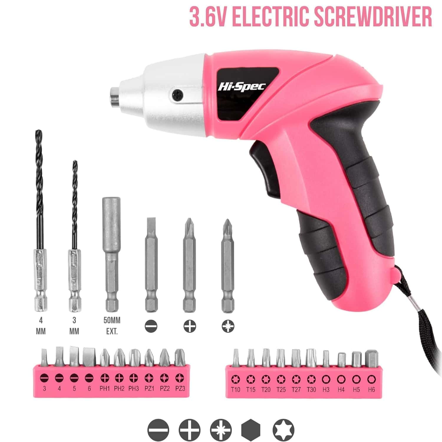 3.6V Pink Cordless Drill Set, Power Drill Kit With Lithium-Ion ...