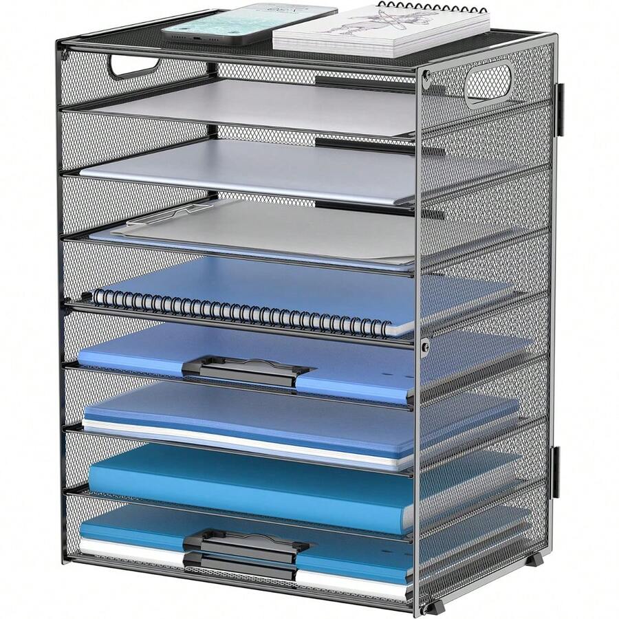 9-Tier Paper Letter Tray Desk Organizer With Handles, Mesh File Holder ...