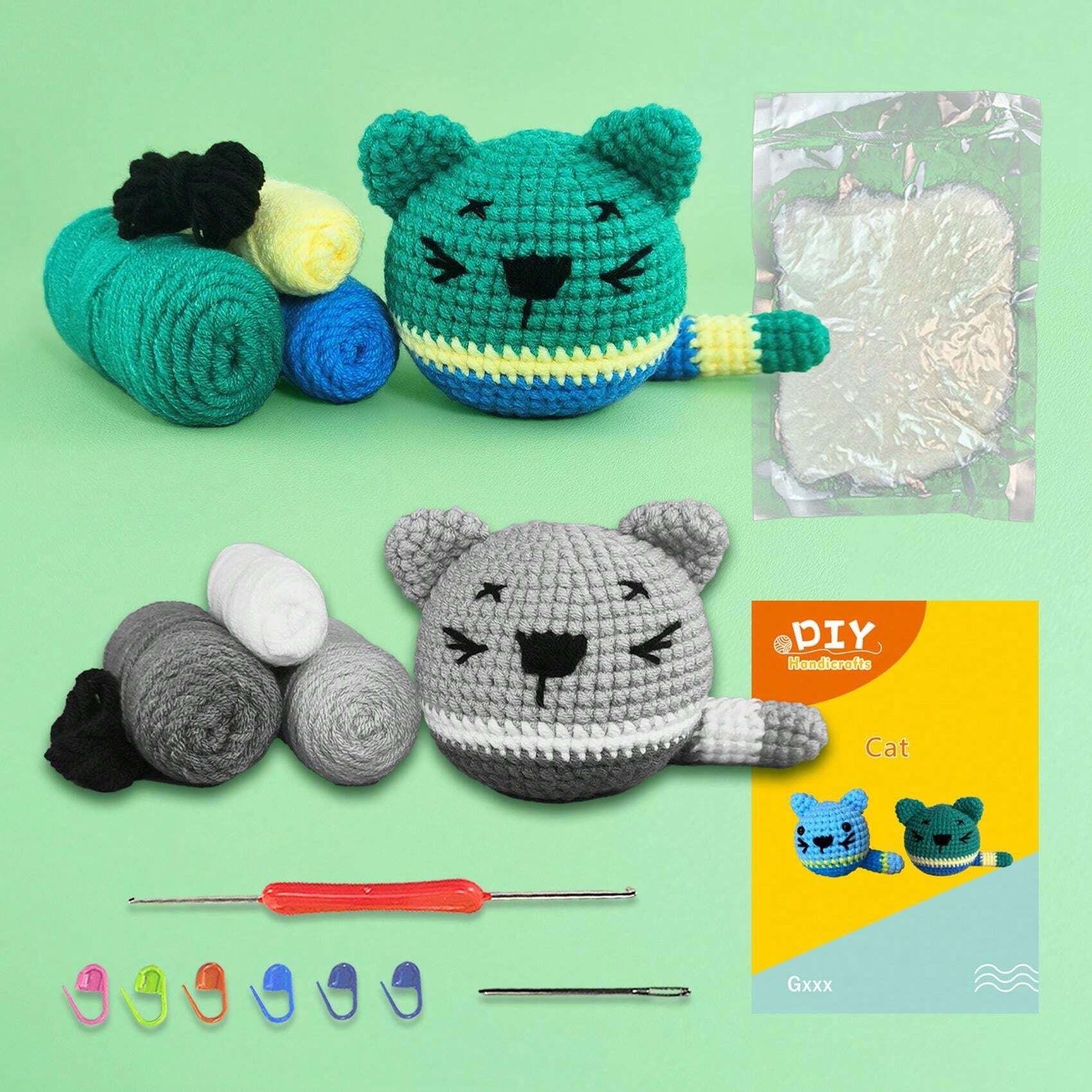 2 Sets Or 1 Set Crochet DIY Cat Plush Toy Material Kit, Easy To Learn ...