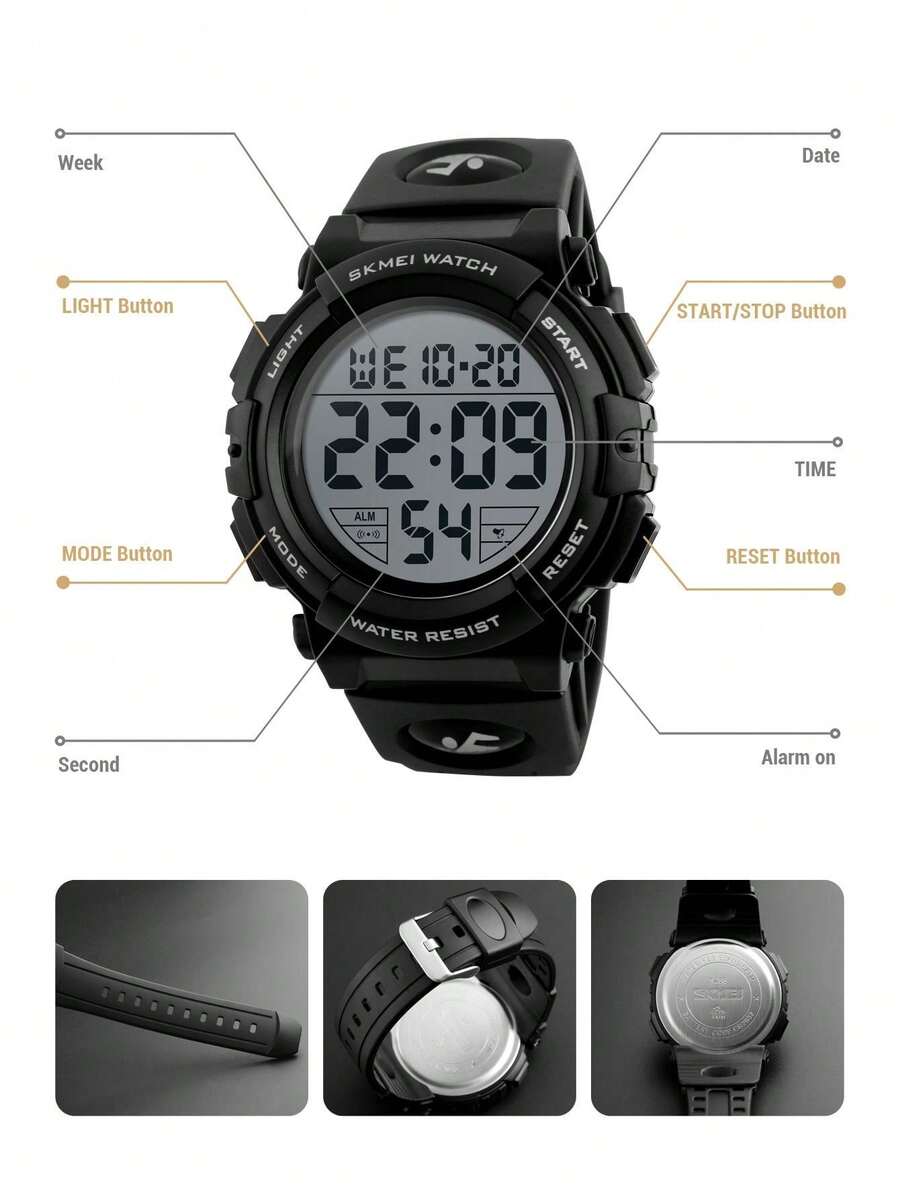Skmei1258 Multifunction Men's Electronic Watch, Water Resistant Sports ...