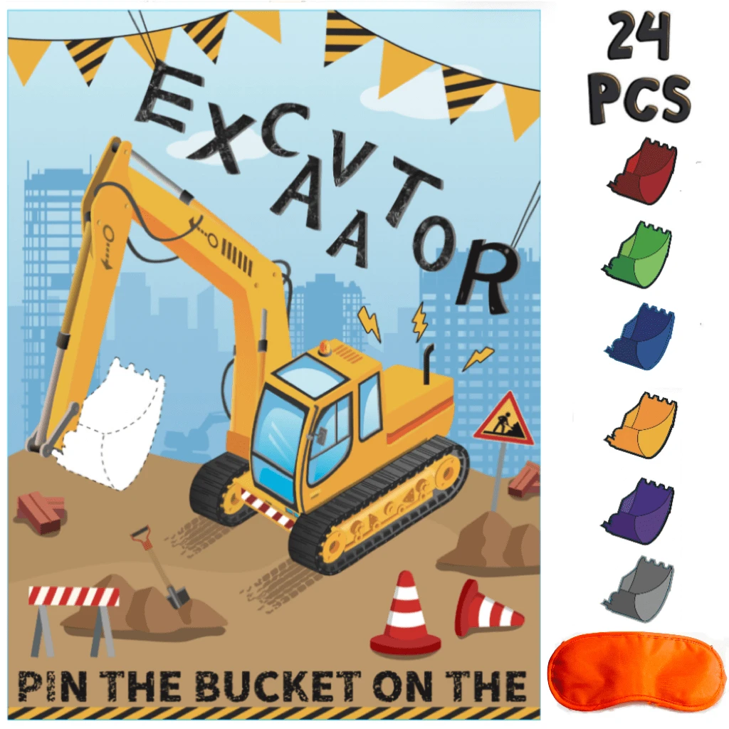 Pin The Bucket On The Excavator Party Games - Construction Party ...