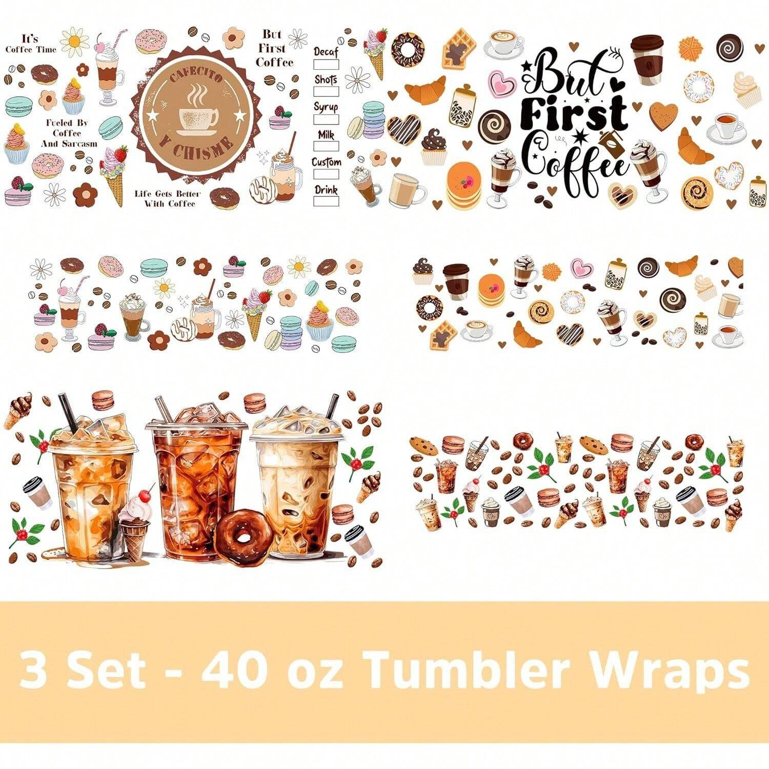 UV DTF Cup Wrap Transfer - 6 Sheets Coffee Ice Cream Bread Dessert Design UVDTF Cup Wraps ...