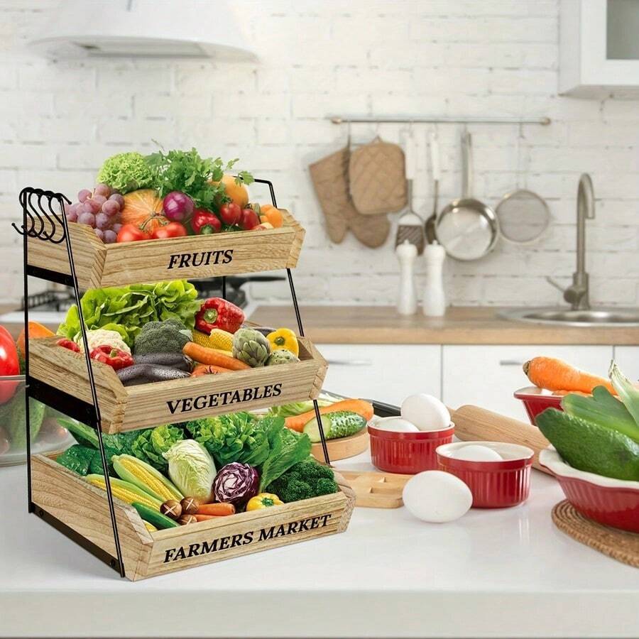 Fruit Basket For Kitchen Countertop, 3 Tier Fruit Bowl With 3 Banana ...