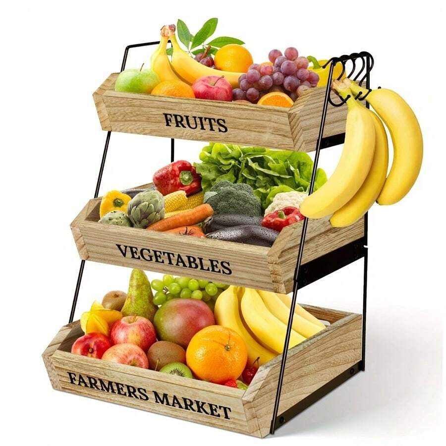 Fruit Basket For Kitchen Countertop, 3 Tier Fruit Bowl With 3 Banana ...