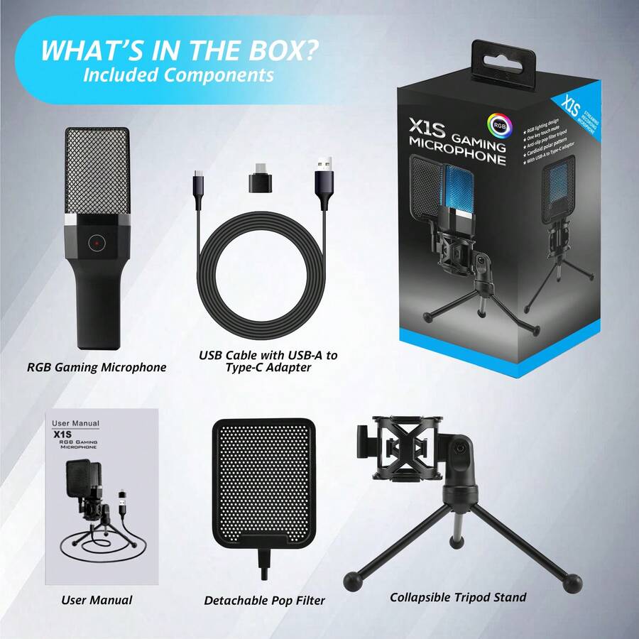 Professional Condenser Microphone Gaming Mic Kit With USB Cable For PC ...