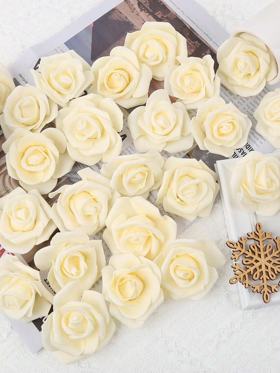 100Pcs Artificial Rose Flower Heads, Real Looking Foam Fake Roses For ...