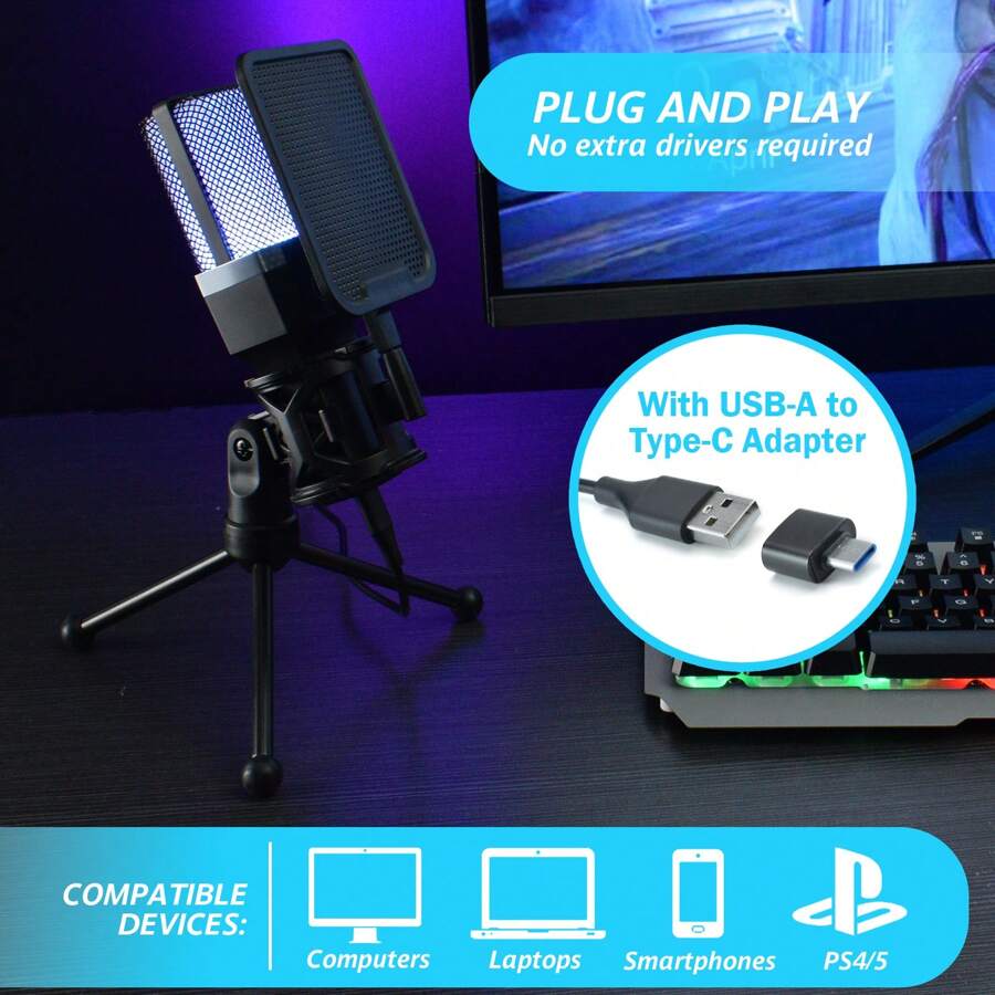 Professional Condenser Microphone Gaming Mic Kit With USB Cable For PC ...