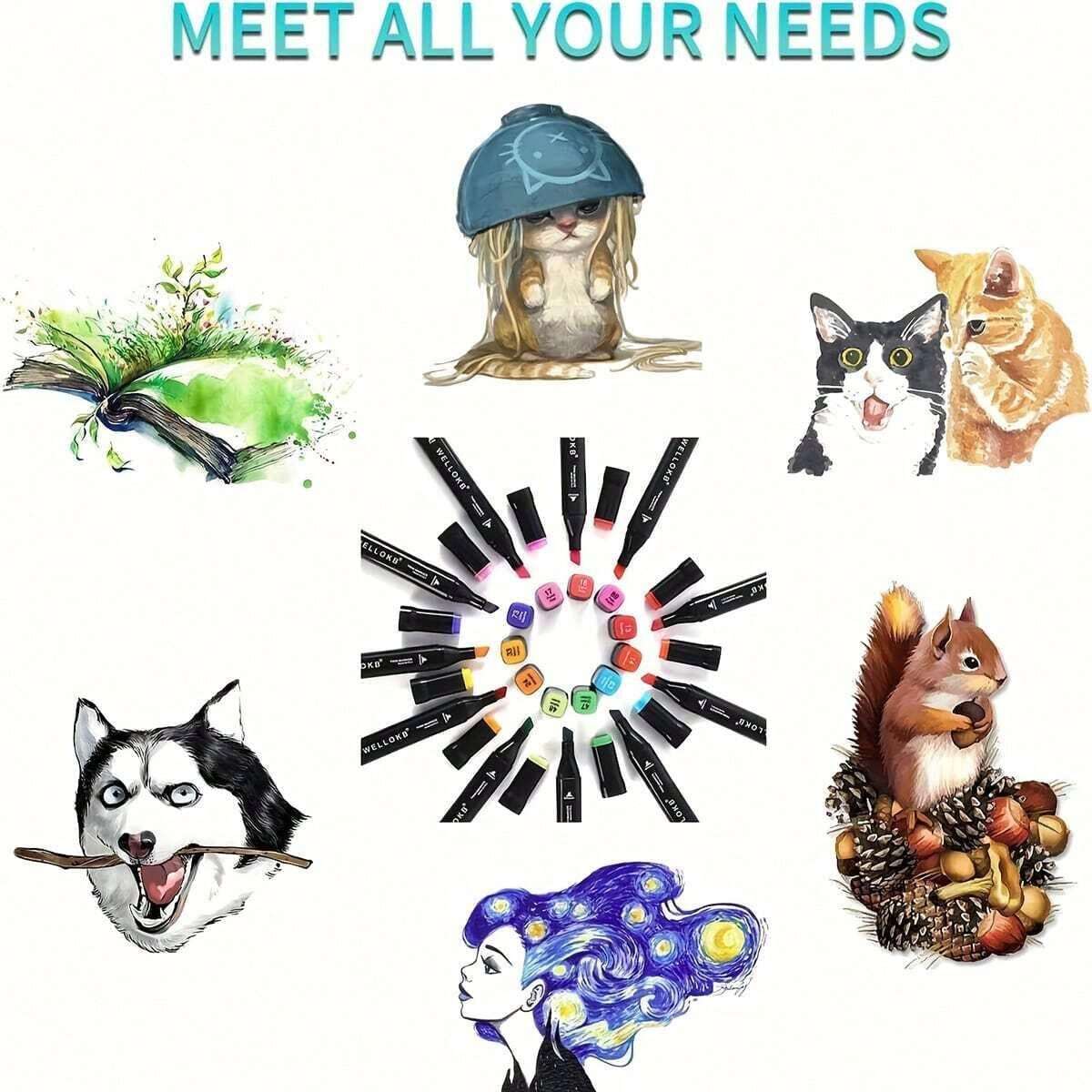 12/24/48/60/80pcs, Mixed Color Marker Pen Set, Personalized Dual Tip ...