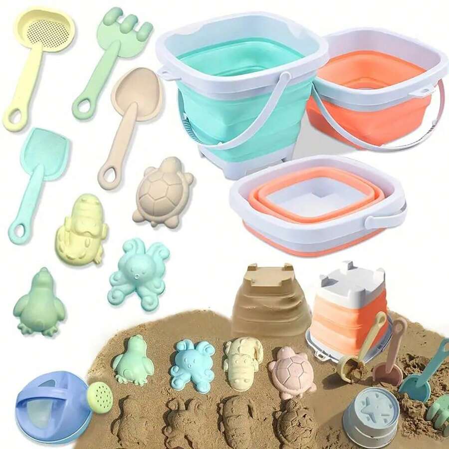 Foldable Beach Sand Bucket And Shovels Set & Sand Molds, Beach Toys ...