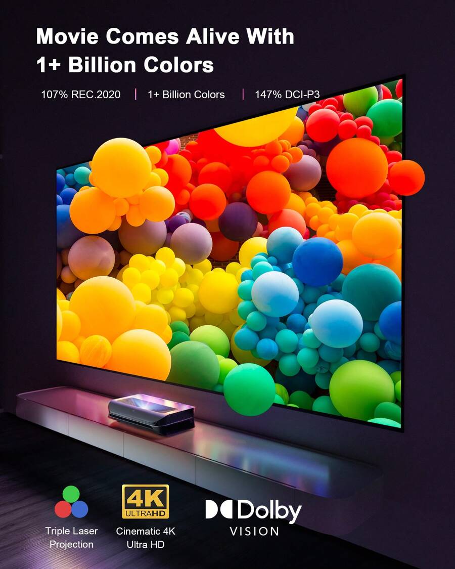 AWOL VISION LTV-2500 4K UHD Ultra Short Throw Triple Laser Projector With Dolby Vision & Atmos ...