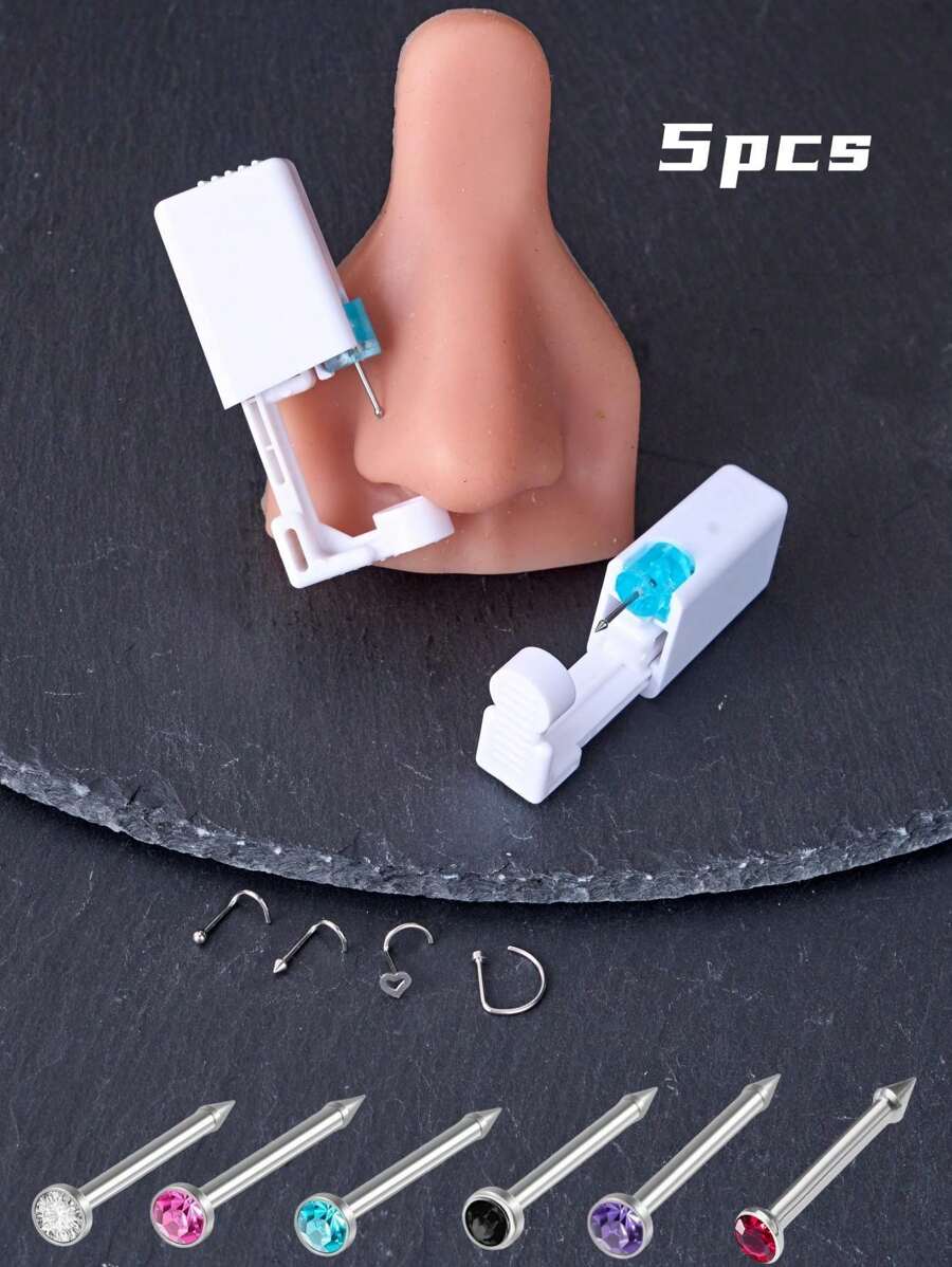 5pcs/Set Sterile Nasal Piercing Gun, Disposable Low-Pain Nose Piercing ...