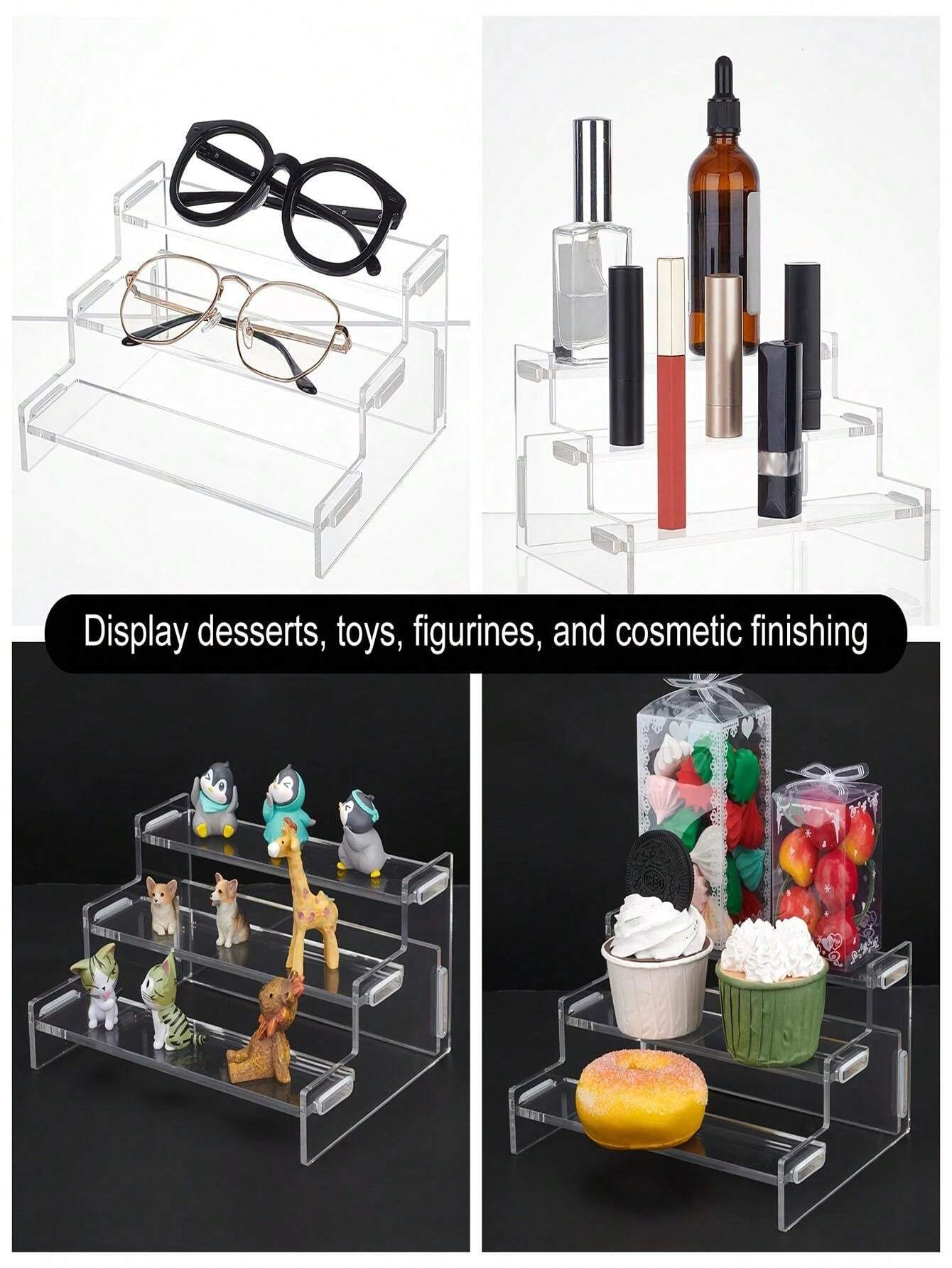 16Pcs/Set Crystal-Clear Acrylic 3-Tier Display Stand - Compact Desktop ...