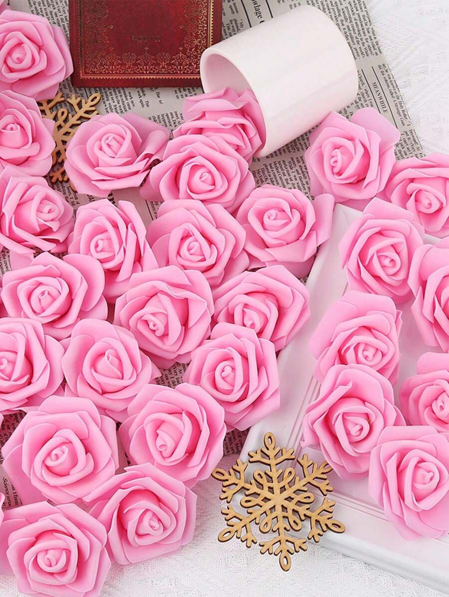 100Pcs Artificial Rose Flower Heads, Real Looking Foam Fake Roses For ...