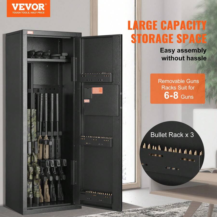 VEVOR Gun Safe Rifle Safe With Fingerprint & Digital Keypad Lock For 6 ...