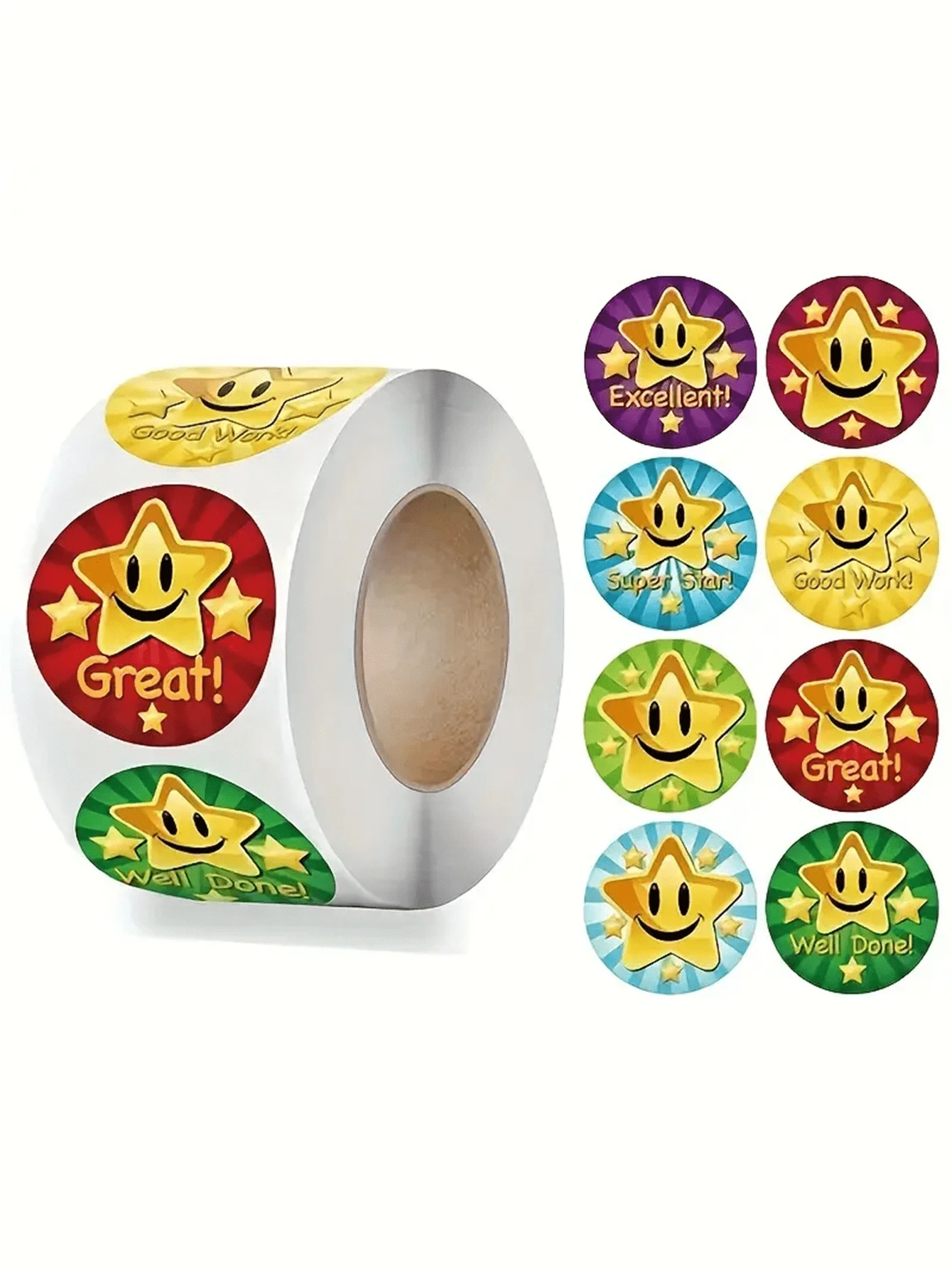 500 Sheets/Roll, Round Happy Face Stickers, Teacher Reward Stickers ...