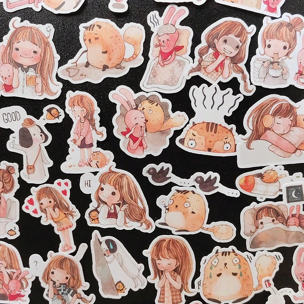 Cute Cartoon Japanese-Korean Style Anime Girl Stickers, With Bunny And ...