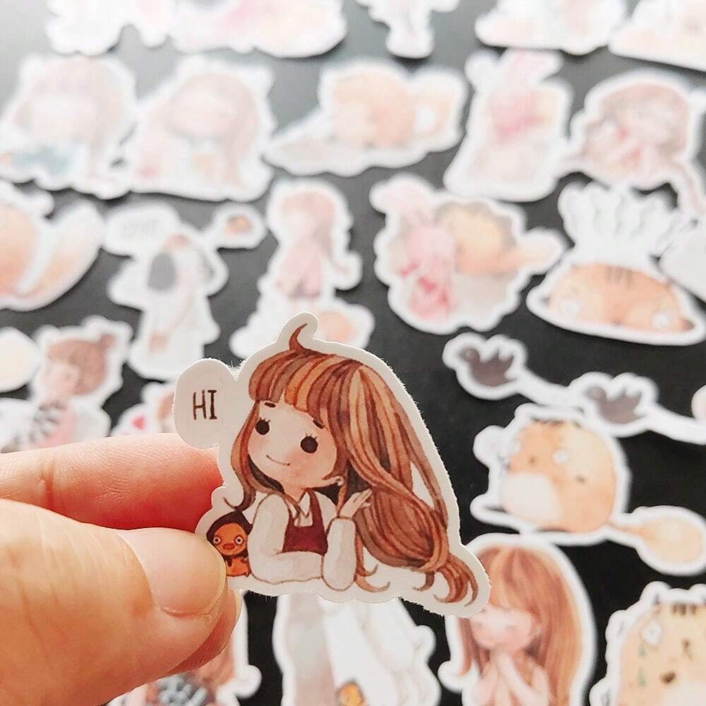 Cute Cartoon Japanese-Korean Style Anime Girl Stickers, With Bunny And ...