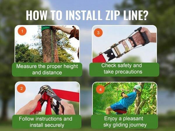 VEVOR Zipline Kit For Kids And Adult, 65 Ft Zip Line Kits Up To 500 Lb, Backyard Outdoor Quick ...