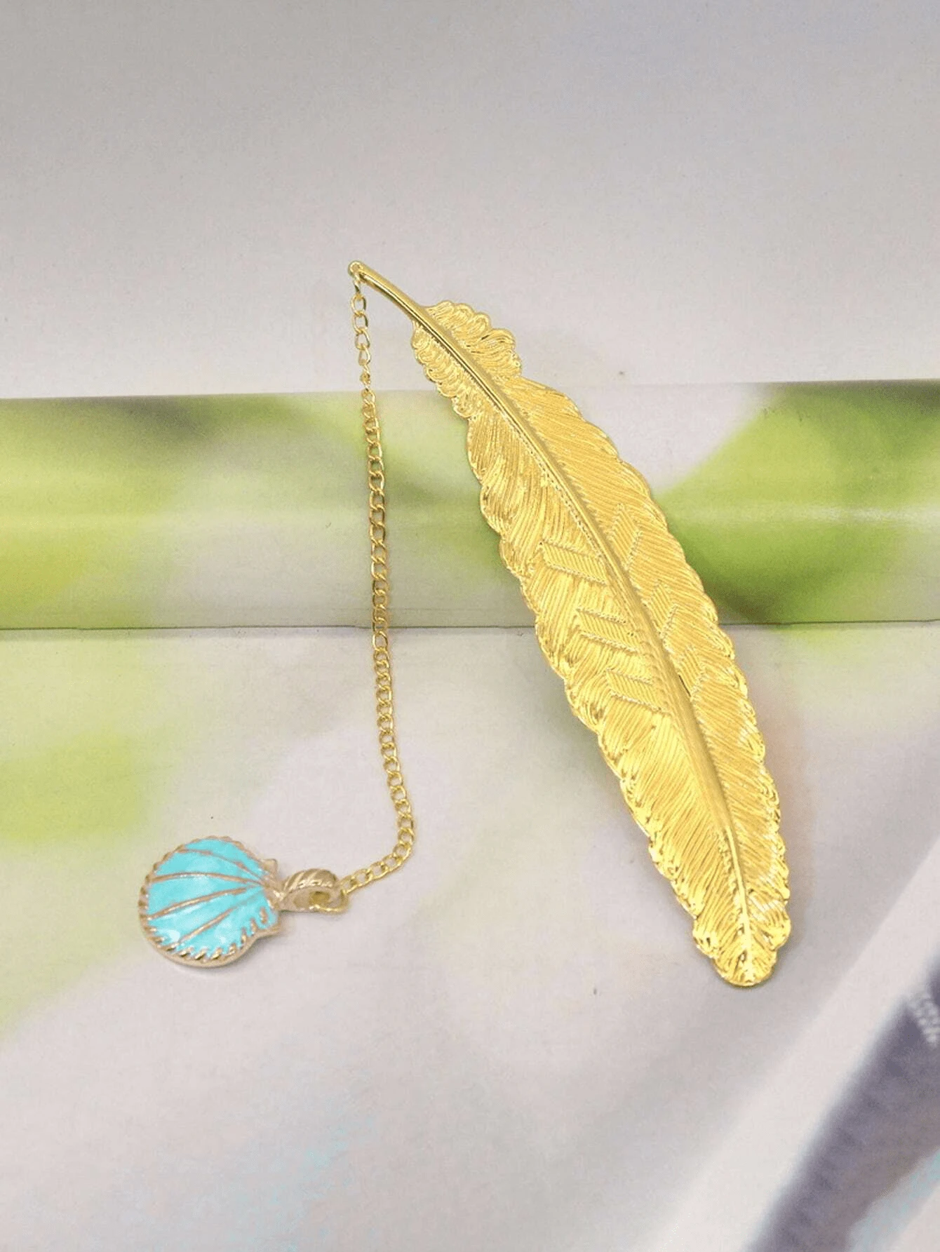 Golden Feather Blue Shell Pendant Bookmark - Creative Metal ...