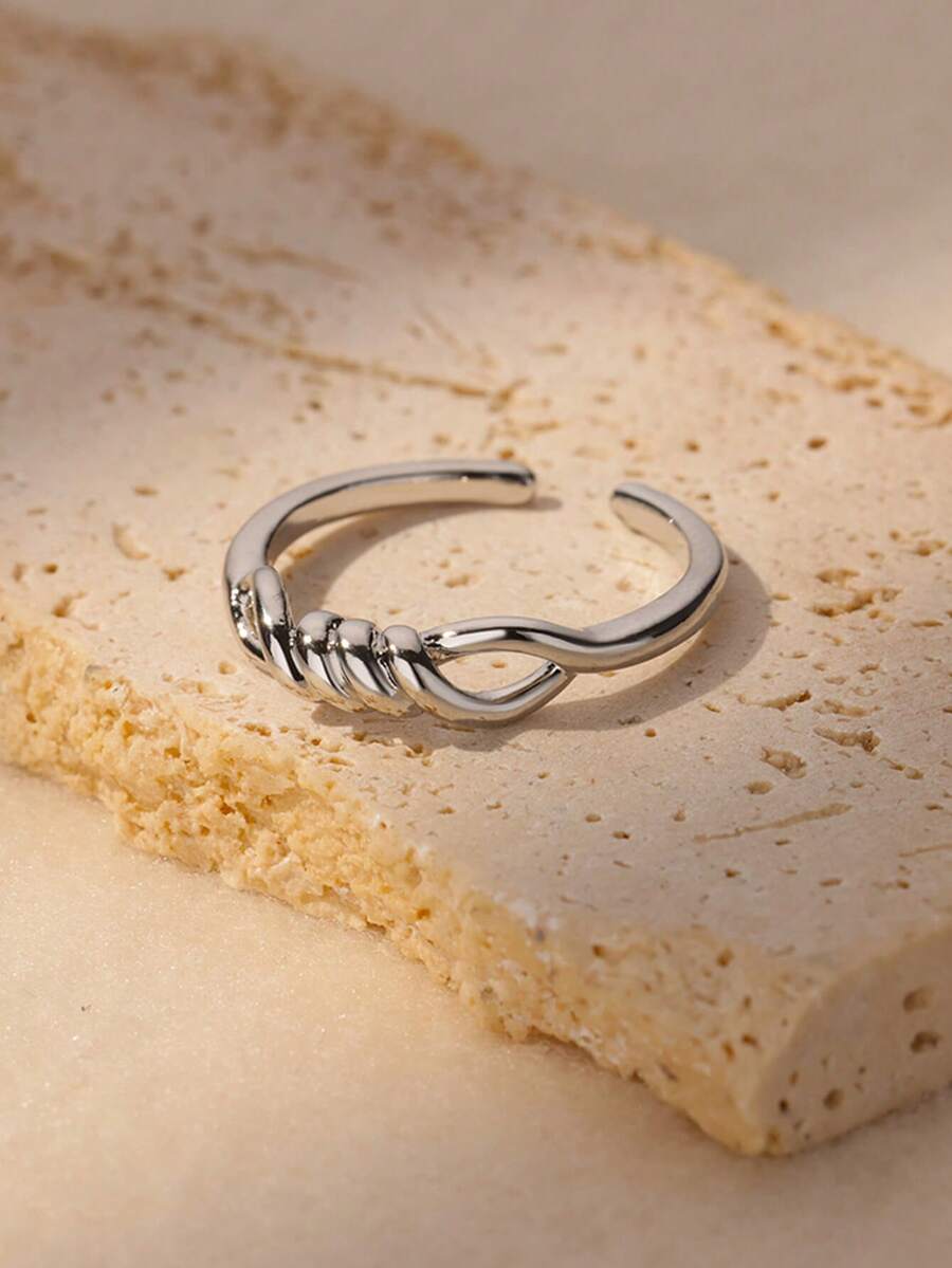 1PC Stainless Steel Twist Chain Hollow Rings For Women Open Gold Color Adjustable Finger Ring ...