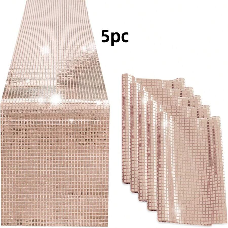 1/3/5pcs 33*183cm Gold Glitter Table Runner For Disco Party, Retro 70s 80s Theme, Disco Ball ...