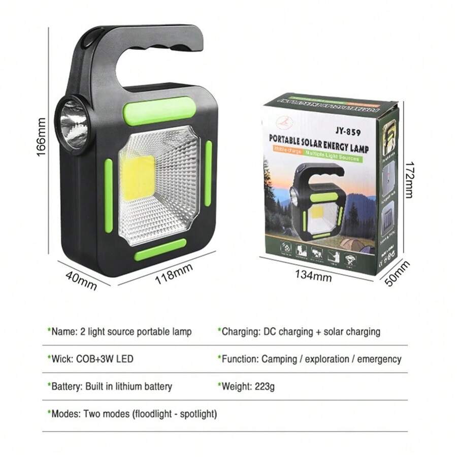 2600mAh Powerful LED Camping Light Solar Rechargeable Flashlight ...