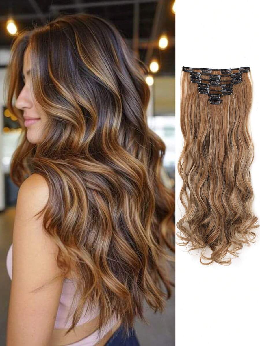 Clip On Hair Extensions 22 "7 Pieces/Set Long Wavy Hair Long Synthetic ...