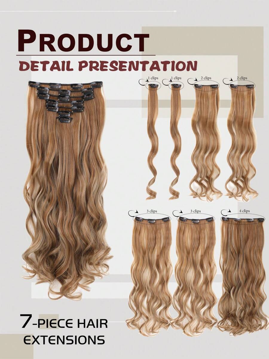 Clip On Hair Extensions 22 "7 Pieces/Set Long Wavy Hair Long Synthetic ...