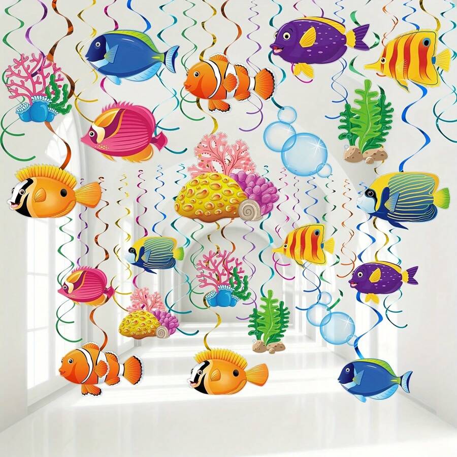 44Pcs Sea Animals Tropical Fish Hanging Swirl Under The Sea Party ...