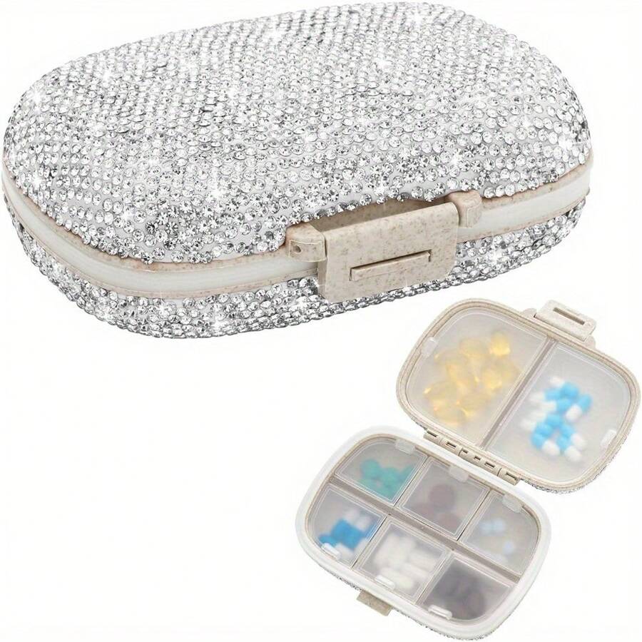 Glamorous 8-Compartment Pill Case - Rhinestone-Encrusted, Portable ...
