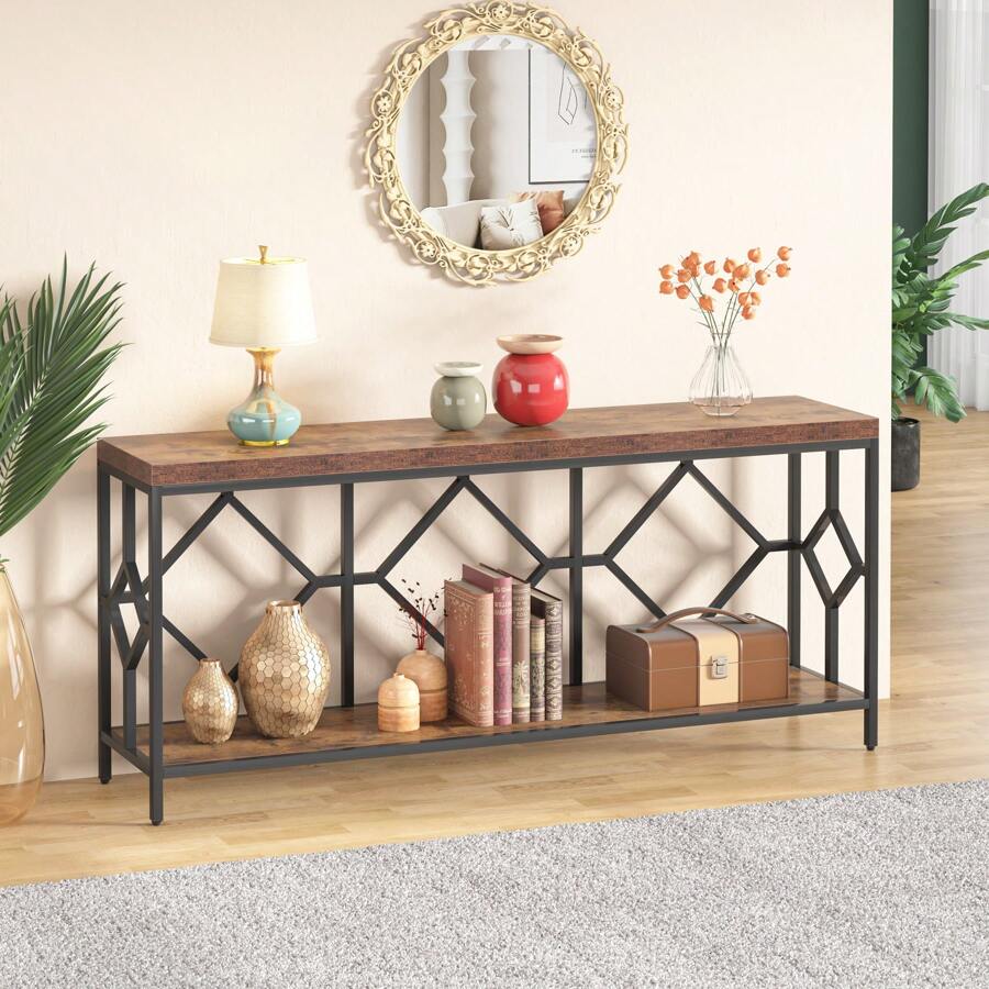 LITTLE TREE 71'' Extra Long Sofa Table, Narrow Console Tables Behind ...