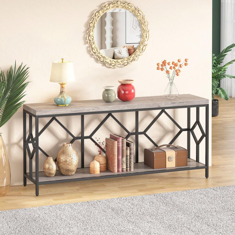 LITTLE TREE 71'' Extra Long Sofa Table, Narrow Console Tables Behind ...