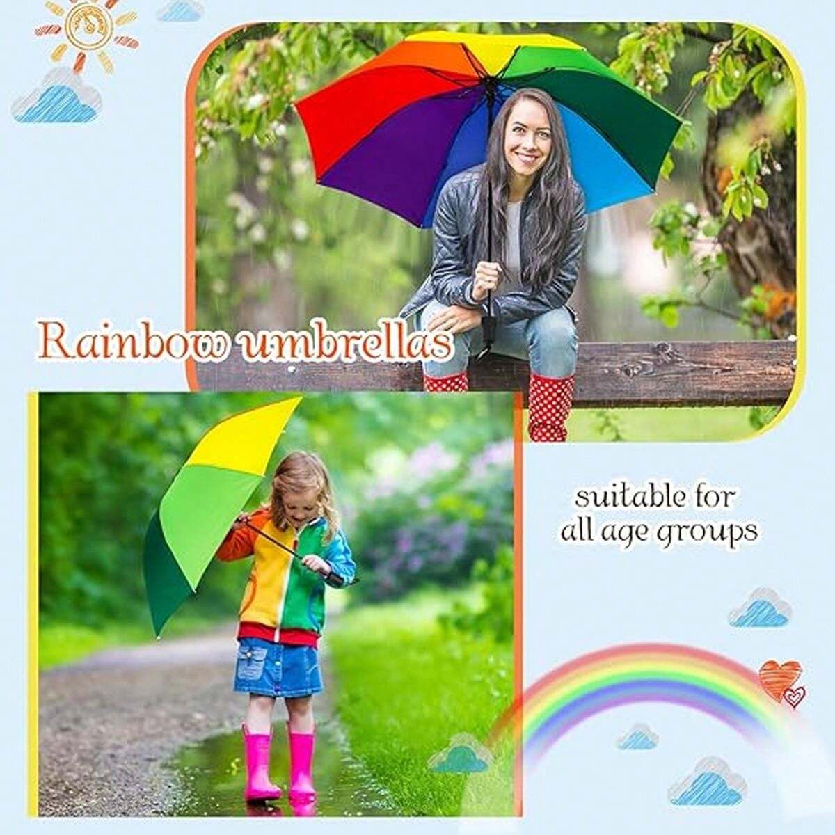 Tri-Folded Flat Edge Rainbow Collision Cloth Umbrella, Rainbow Umbrella ...