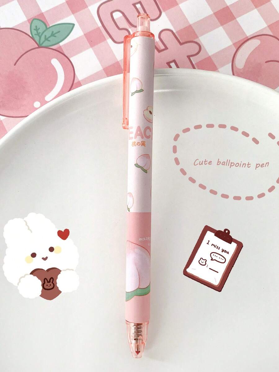6pcs Random Color Peach-Shaped Press Ballpoint Pens For Students, Cute ...