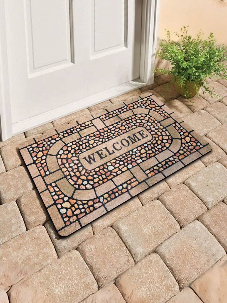 1pc Vintage Printed Rubber Welcome Door Mat, Durable & Anti-Skid Bottom ...