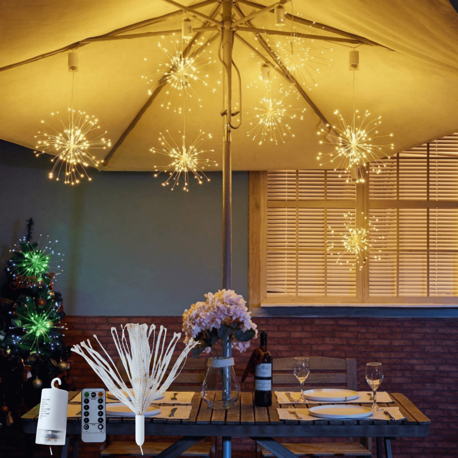 1pc 4AA Battery Round Case Firework Light, 50 Strands 100 Lights, Warm ...