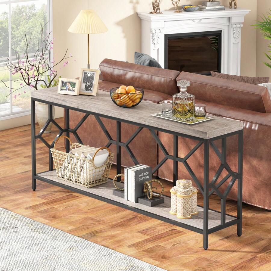 LITTLE TREE 71'' Extra Long Sofa Table, Narrow Console Tables Behind ...