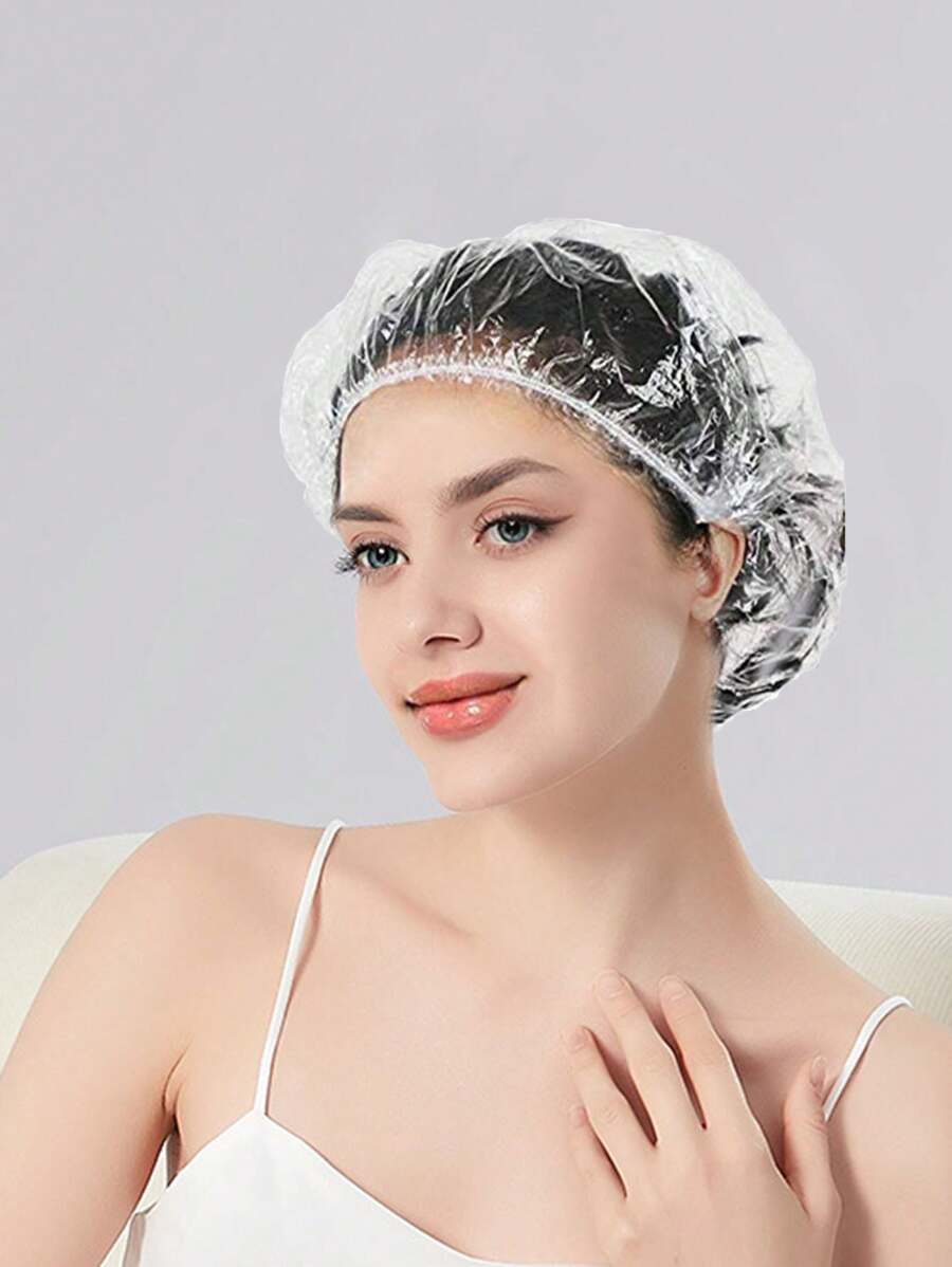 100pcs Disposable Clear Shower Caps, Waterproof And Dustproof Hair Caps ...