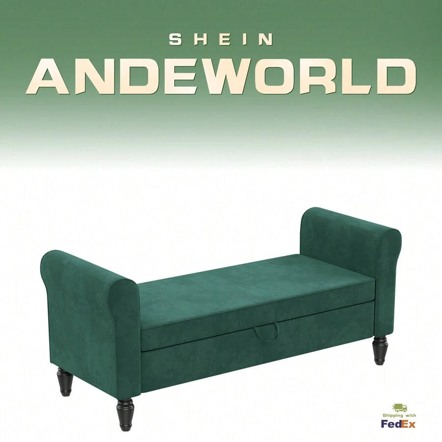 Andeworld Storage Bench With Arms Upholstered Storage Bed Bench For ...