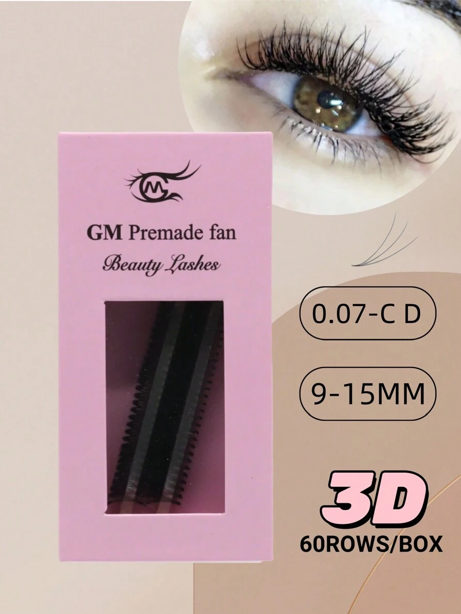 Cílios 100% feitos à mão em leque 3D pré-fabricados com 60 linhas por caixa, espessura de 0,07mm ...
