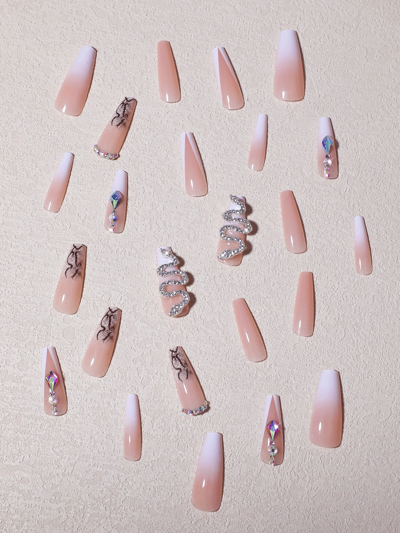 24pcs Medium Coffin Press On Nails Python Skin French Tips False Nails ...