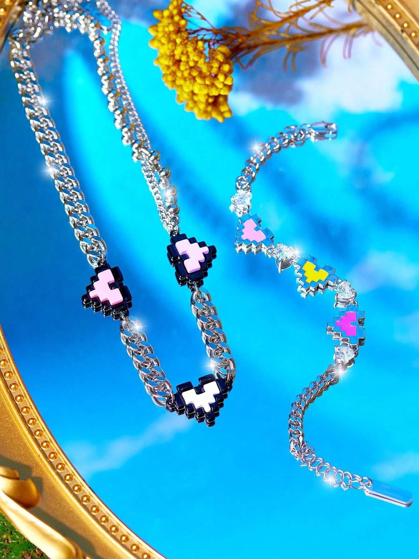 Collar de la personalidad exclusivo Y2K retro con diseño de mosaico de ...