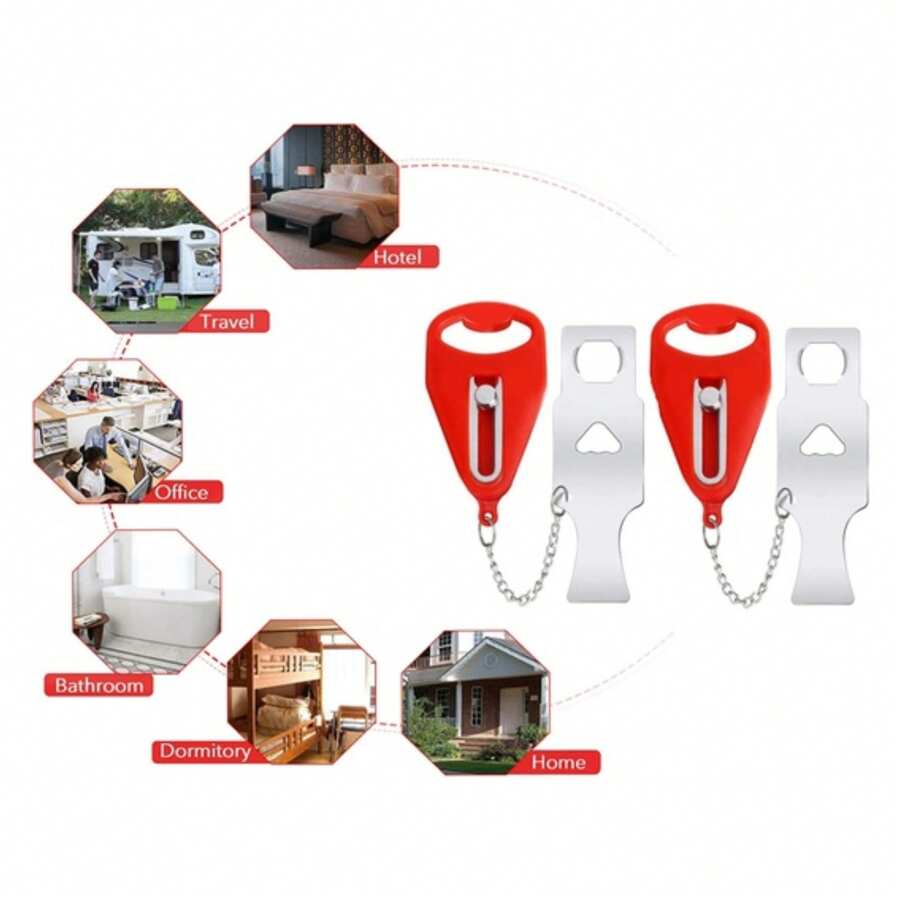 Portable Door Lock Solid Heavy Duty Door Lock For Additional Safety (2 ...