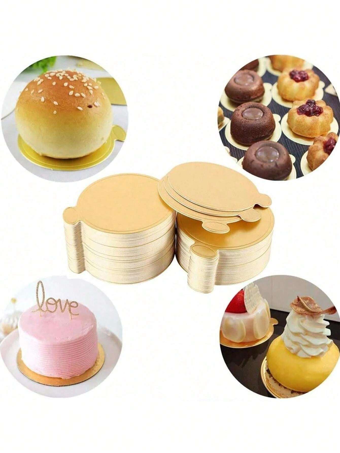 20pcs Mini Gold Round Hard Paper Mousse Cake Base, Cardboard Cake Board ...