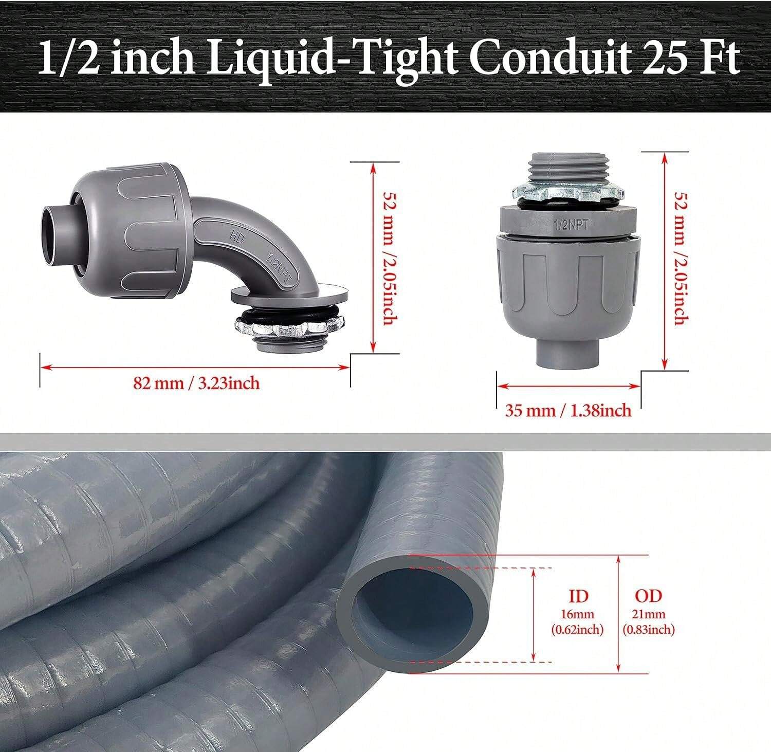Liquid-Tight Conduit - 1/2inch 25 Foot Flexible Non Metallic Liquid ...