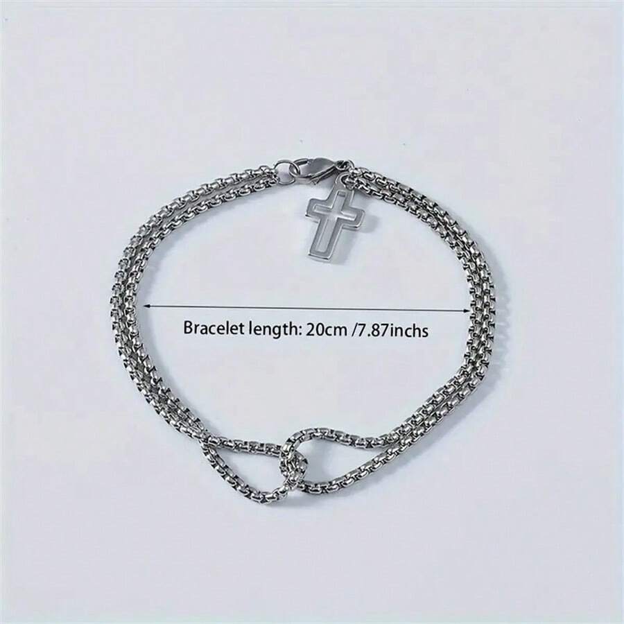 1pc Unique And Retro Cross Double Chain Cross Men's Trendy Bracelet for ...