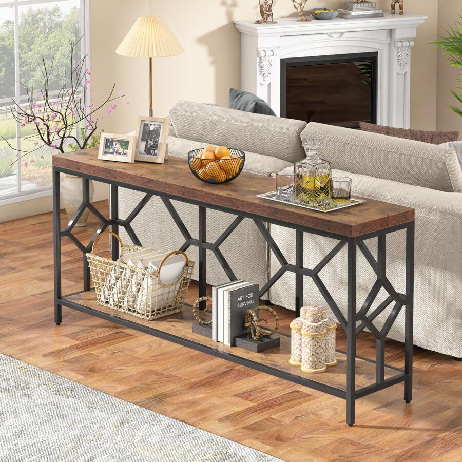 LITTLE TREE 71'' Extra Long Sofa Table, Narrow Console Tables Behind ...