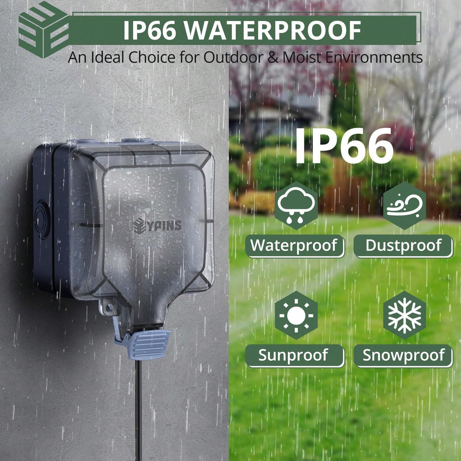 1-Gang Outdoor Socket IP66 Waterproof Garden Socket Surface Mount ...