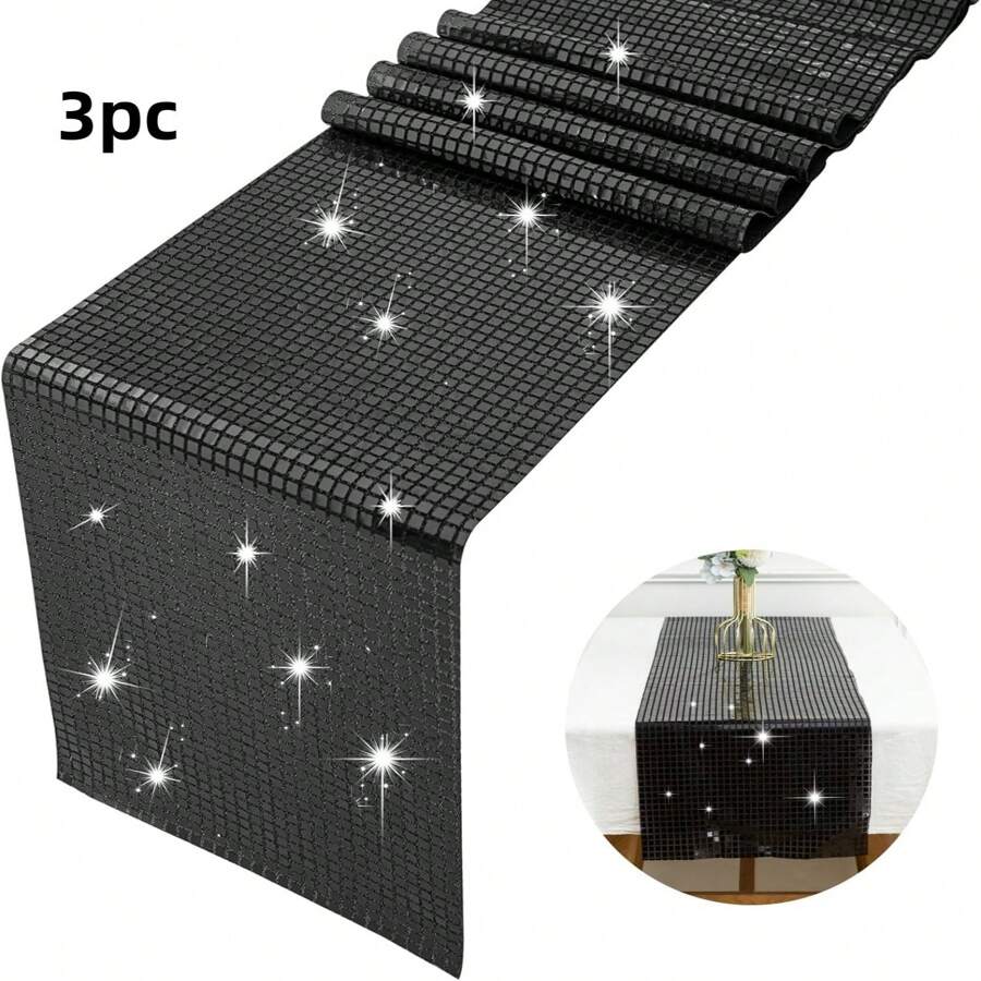 1/3/5pcs 33*183cm Gold Glitter Table Runner For Disco Party, Retro 70s 80s Theme, Disco Ball ...
