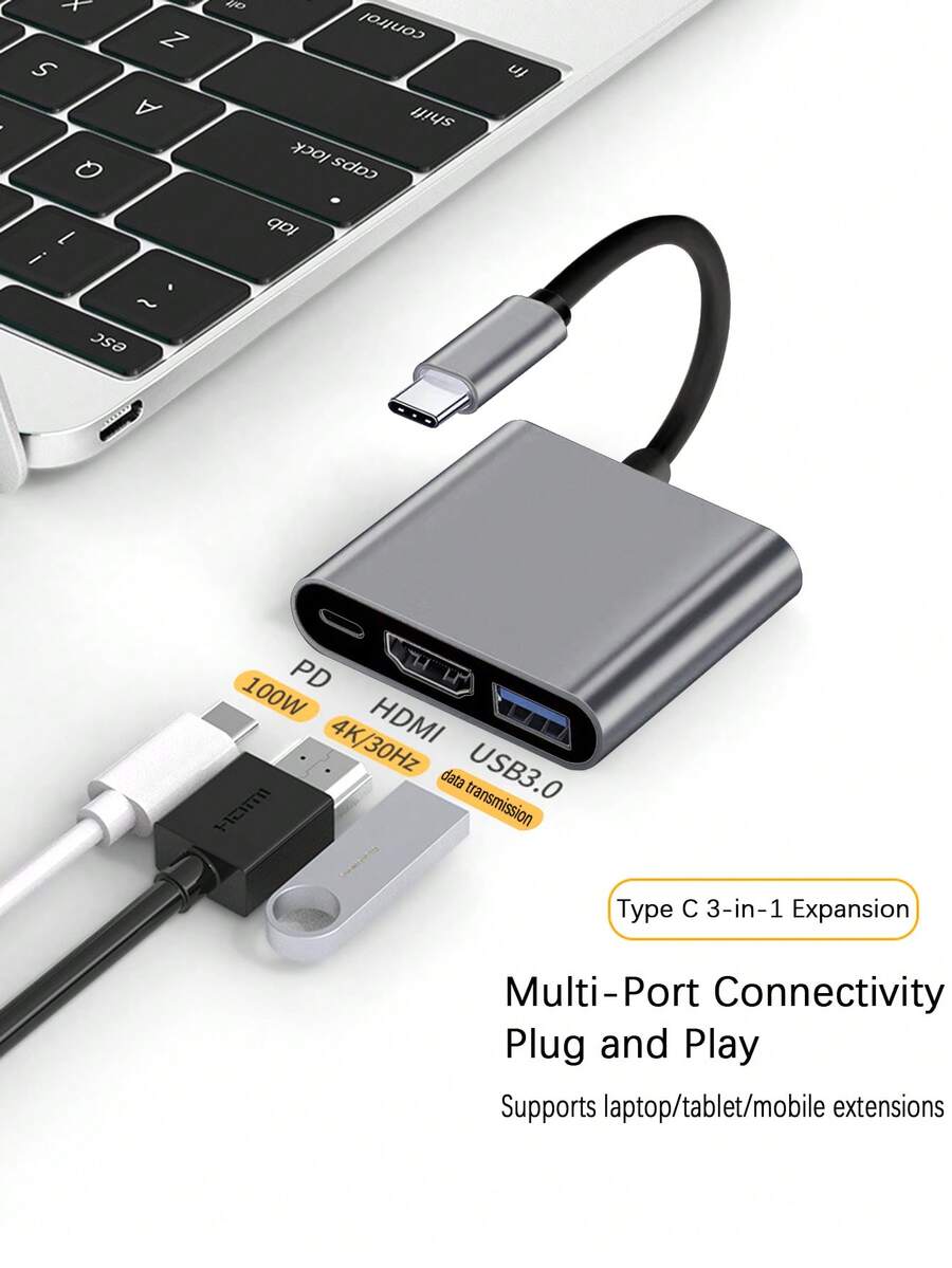 USB C To HDTV Multi-Port Adapter, Type-C Hub Thunderbolt 3 To HDTV 4K ...